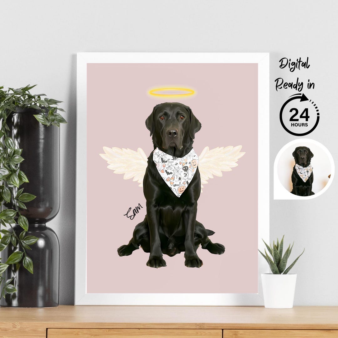 Dog Memorial Portrait With Angel Wings Pet Portrait Memorial in Memory ...