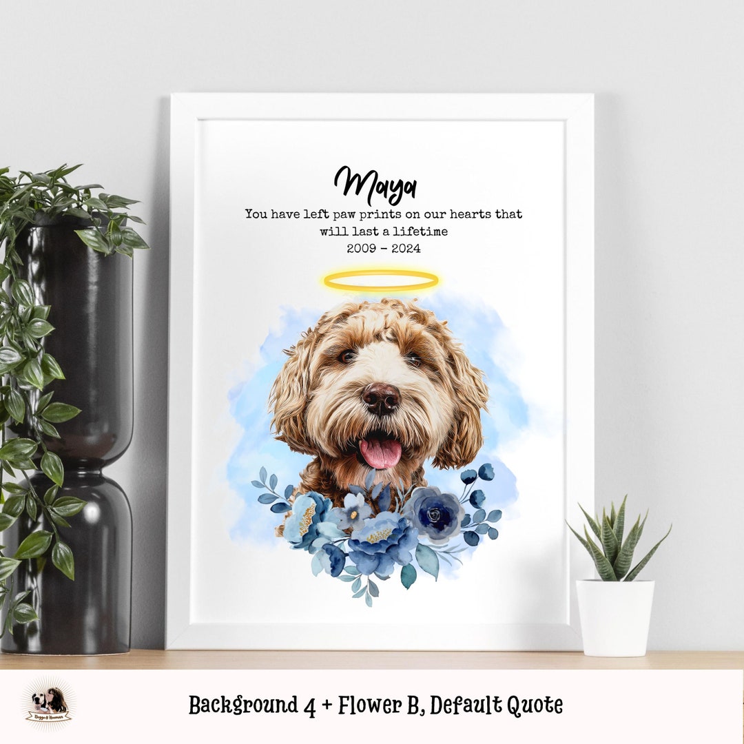 Memorial Pet Portrait Custom Dog Memorial Portrait With Quote Flowers ...