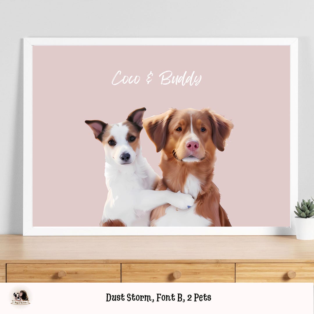 Custom Dog Portrait Multiple Dog Pic to Art Pet Portrait Painting ...