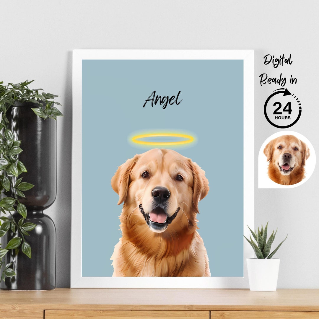 Personalized Pet Memorial Portrait With Halo Ring DIGITAL Pet Portrait ...