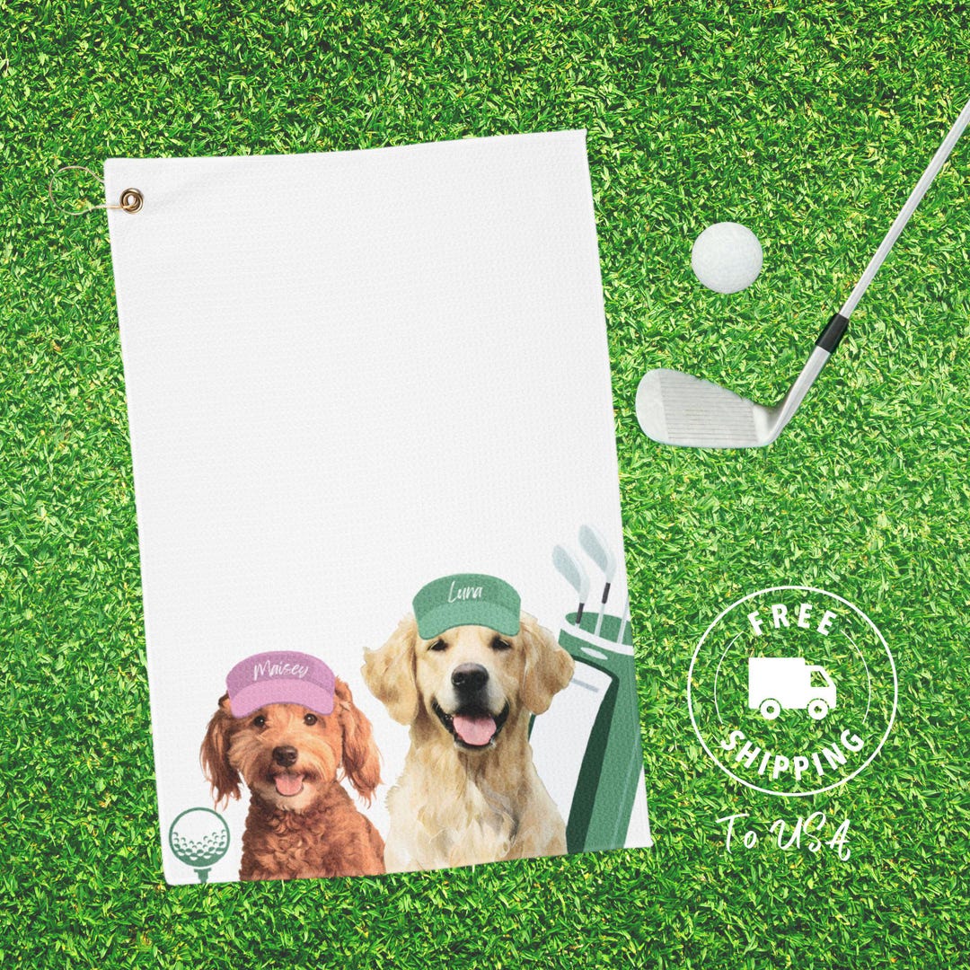 Custom Pet Golf Towel Using Pet Photo Two Dog Golf Towels Pet Portrait Golf Towel Cat Golf Towel ...