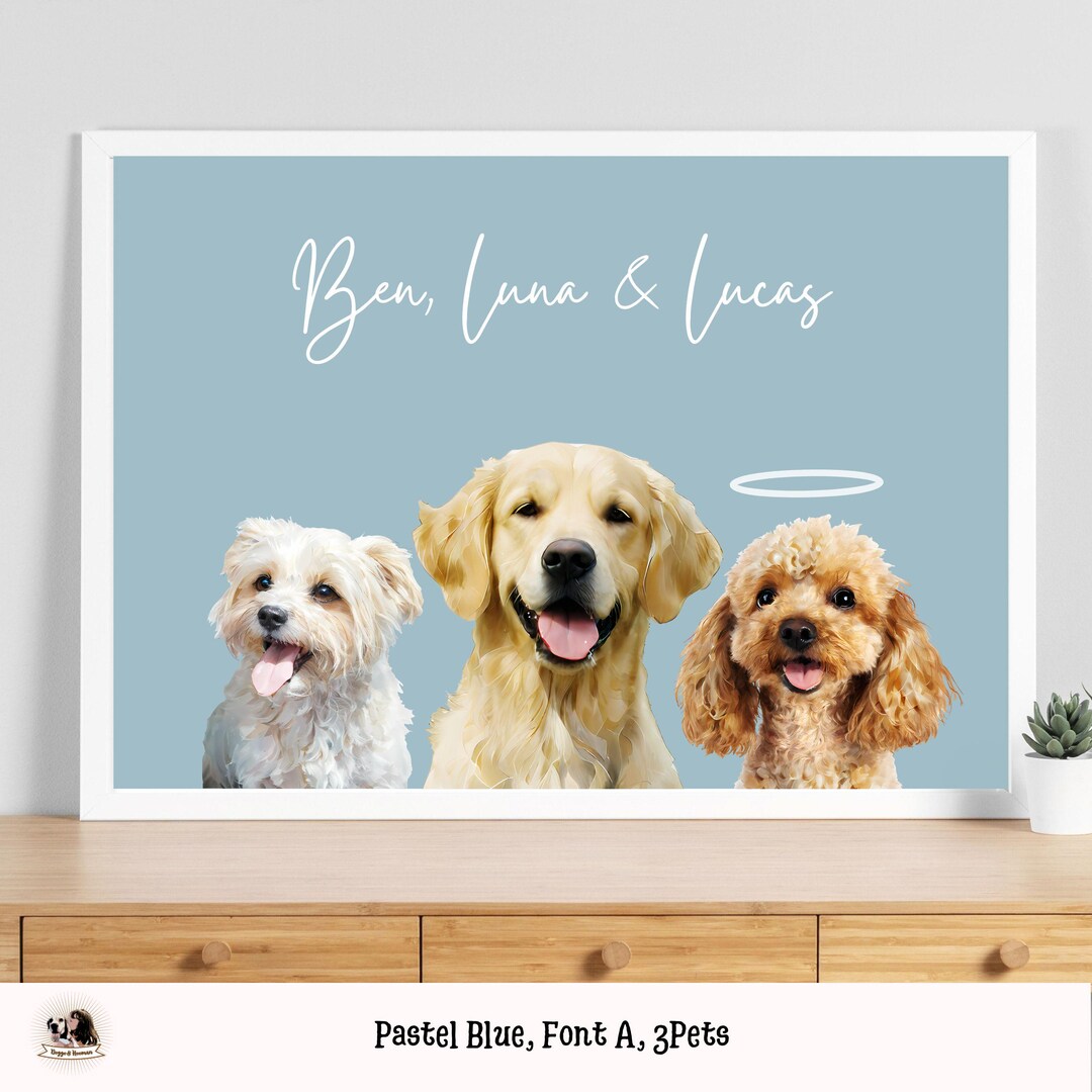Multiple Dog Portrait of Pet Wall Art Three Pet Portrait Two Pet ...