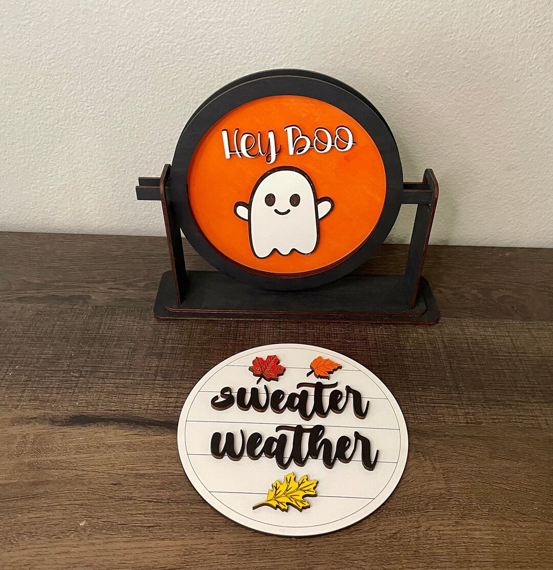 Interchangeable Signs, Tabletop Sign Holder, Hey Boo, Sweater Weather ...