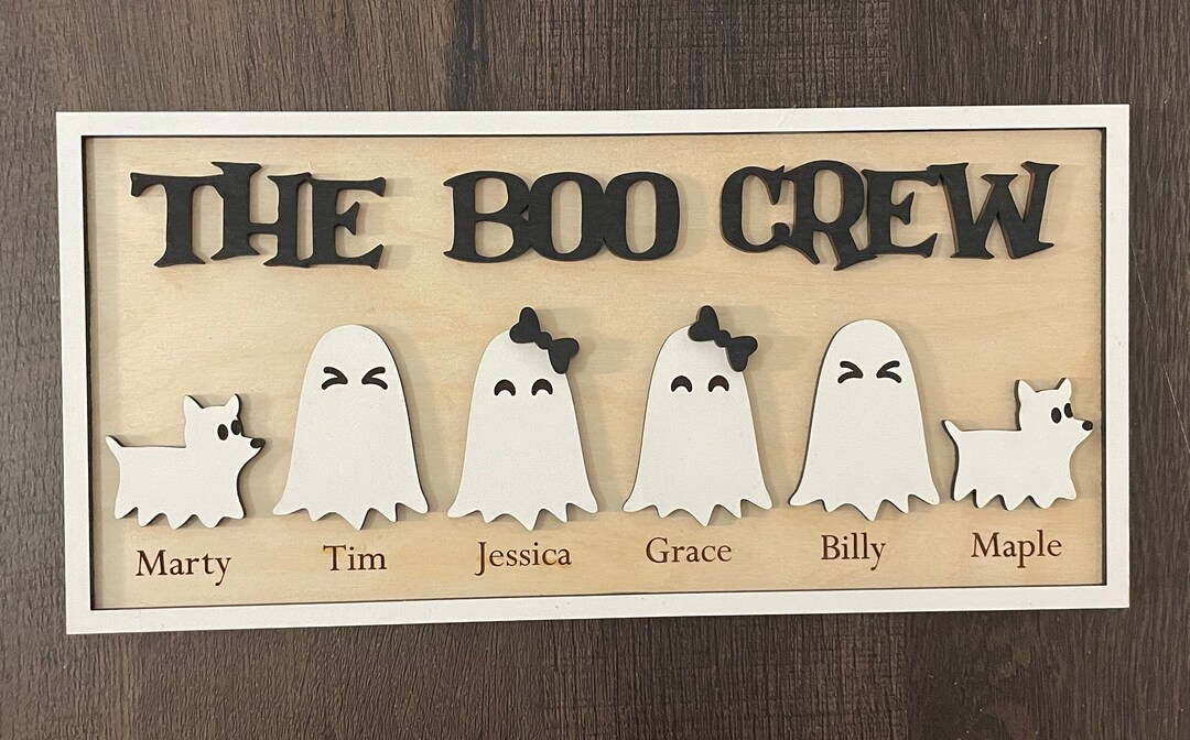 Halloween Family Sign, the Boo Crew, Personalized Ghost Sign, Ghost ...
