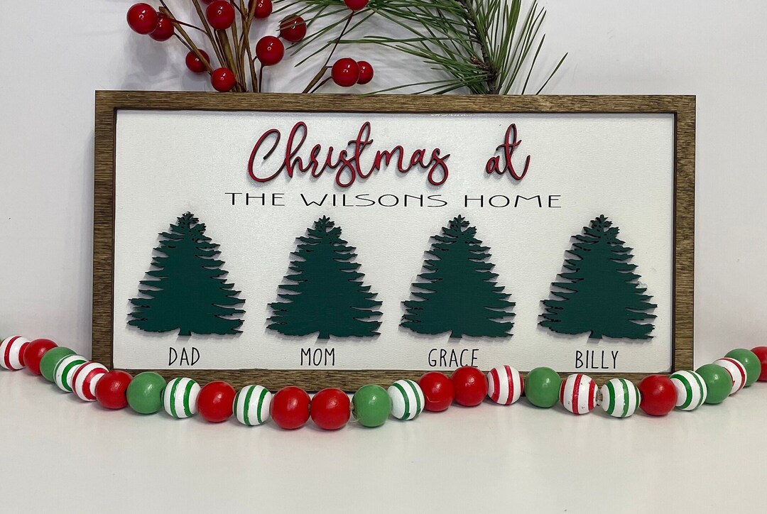 Personalized Family Christmas Sign, Christmas Tree Family Sign ...