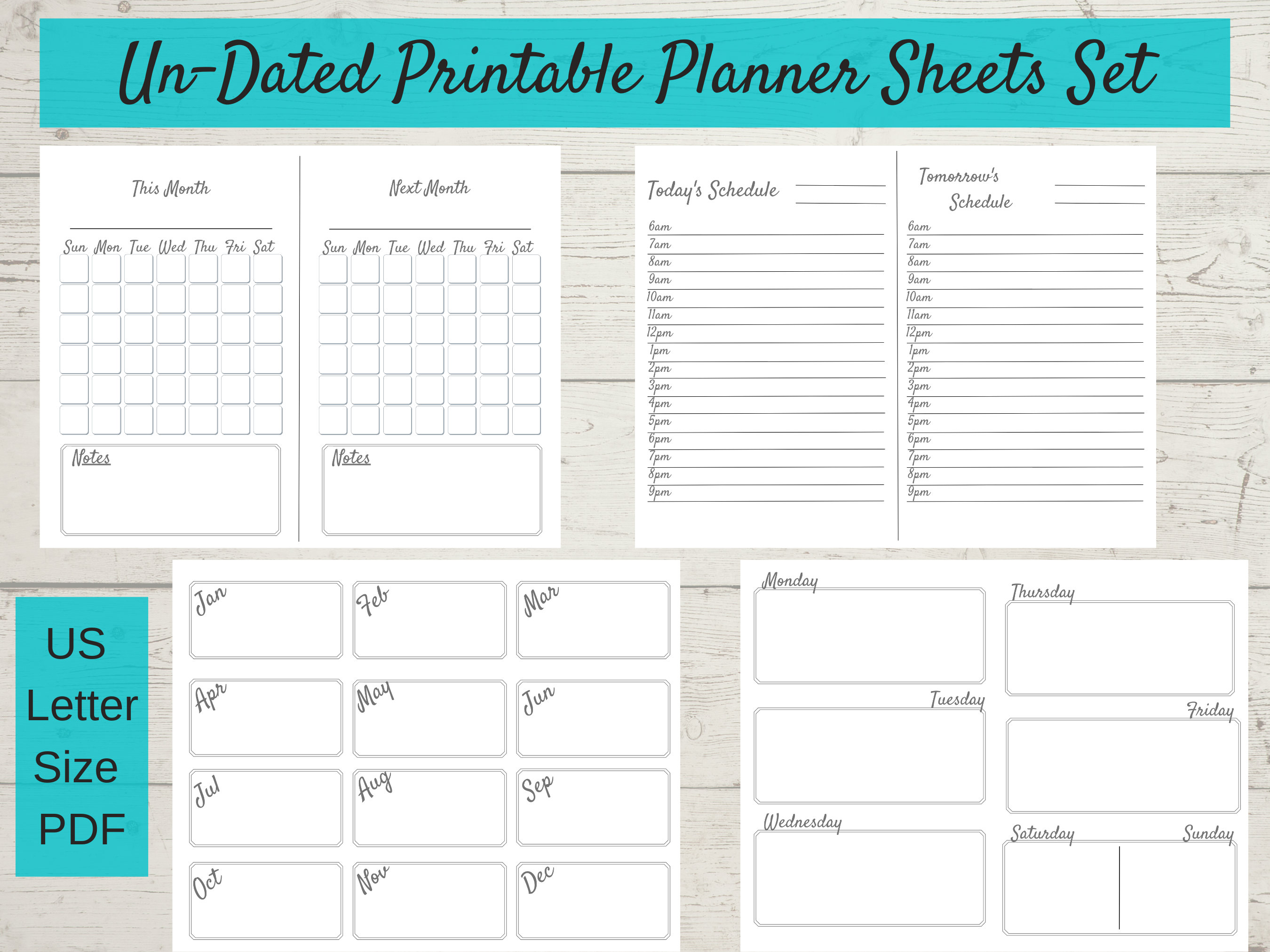 Printable Planner Sheets Pack of Four - Undated Daily, Weekly, Monthly ...