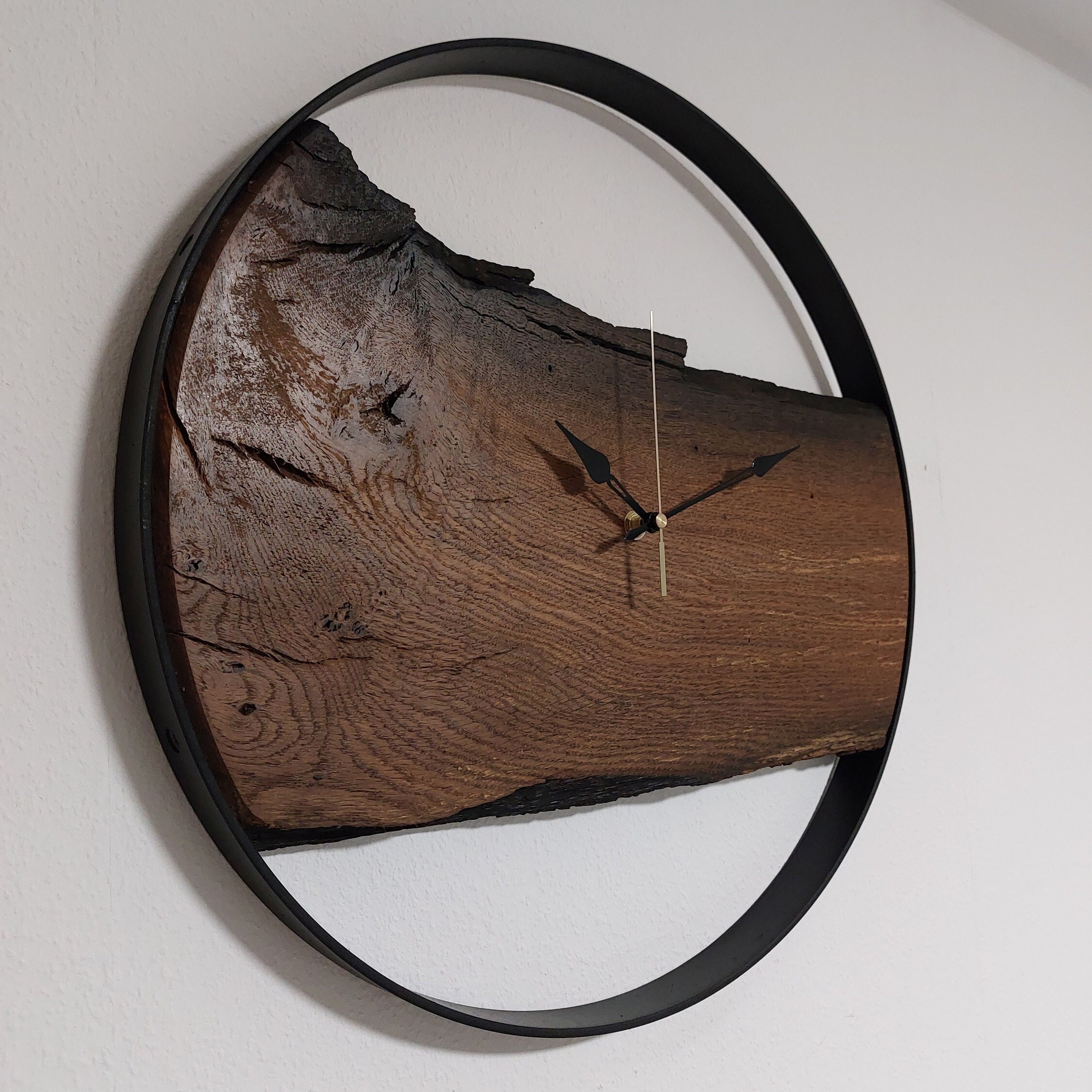 Modern Wall Clock Made of Bog Oak With an Iron Ring - Etsy