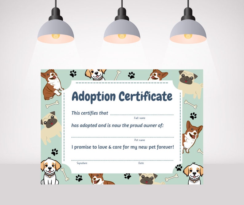 Pet Dog Adoption Certificates - Printable PDF & Editable Template ...