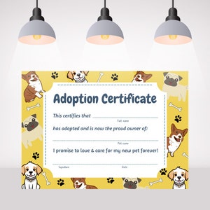 Pet Dog Adoption Certificates - Printable PDF & Editable Template ...