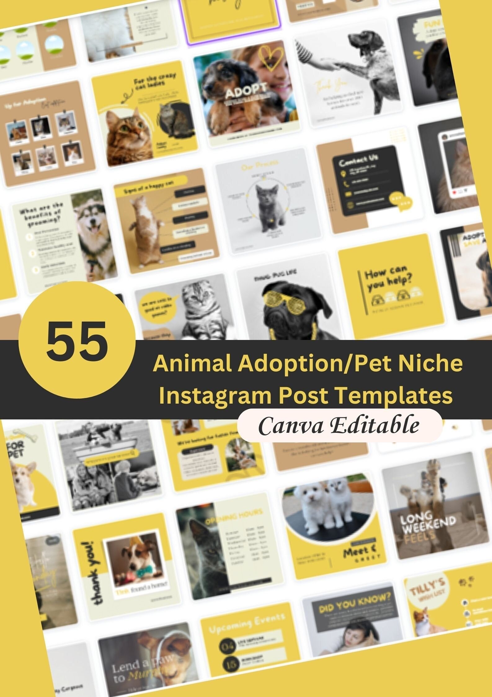 PET Instagram Post Templates-editable. Animal Adoption, Rescue Shelter ...