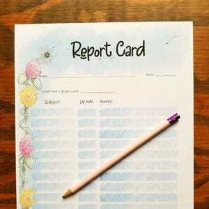 Digital Download Report Card, Grade Card for Homeschooling, Flower ...