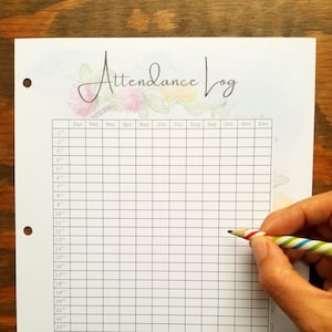 Homeschool Attendance Log in Flower Design, Attendance Record Printable ...