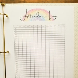 Homeschool Attendance Log in Rainbow Theme, Attendance Record for ...
