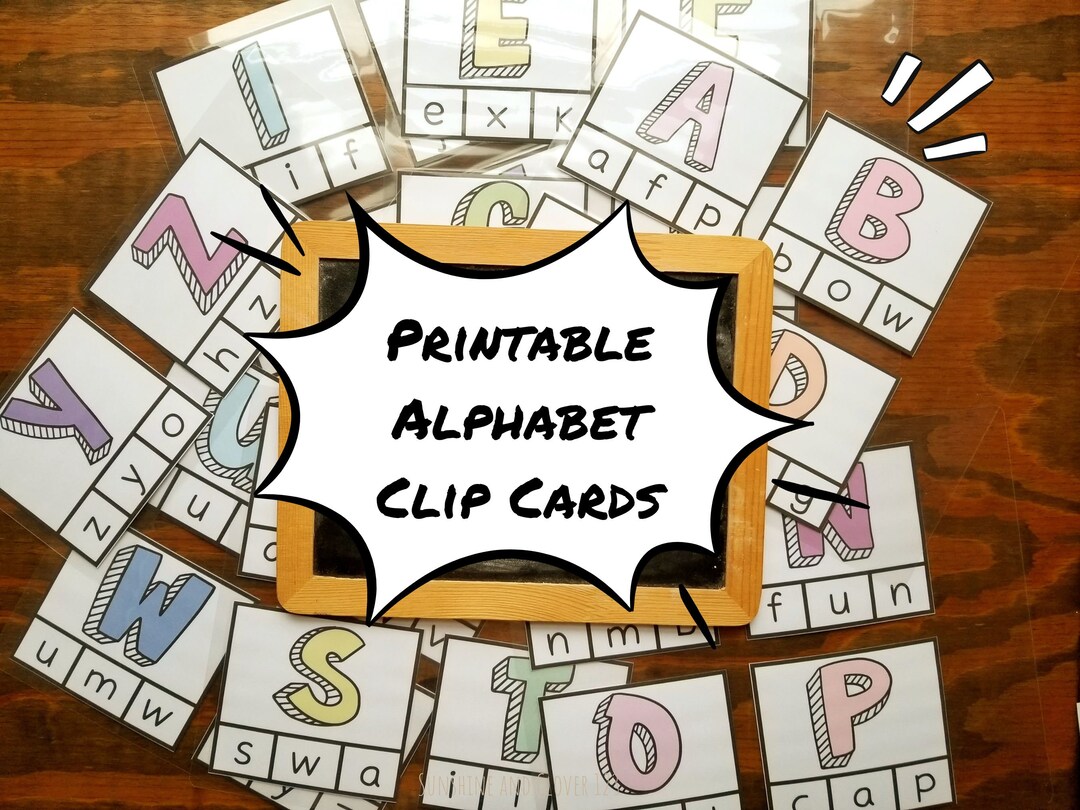 Alphabet Clip Cards, Printable Preschool Flash Cards, ABC Uppercase ...