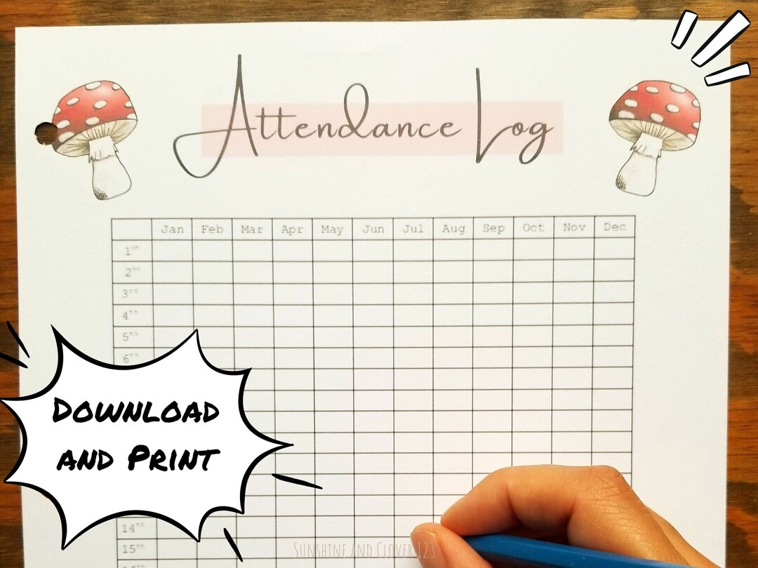 Attendance Record for Homeschoolers in Mushroom Red, Printable ...