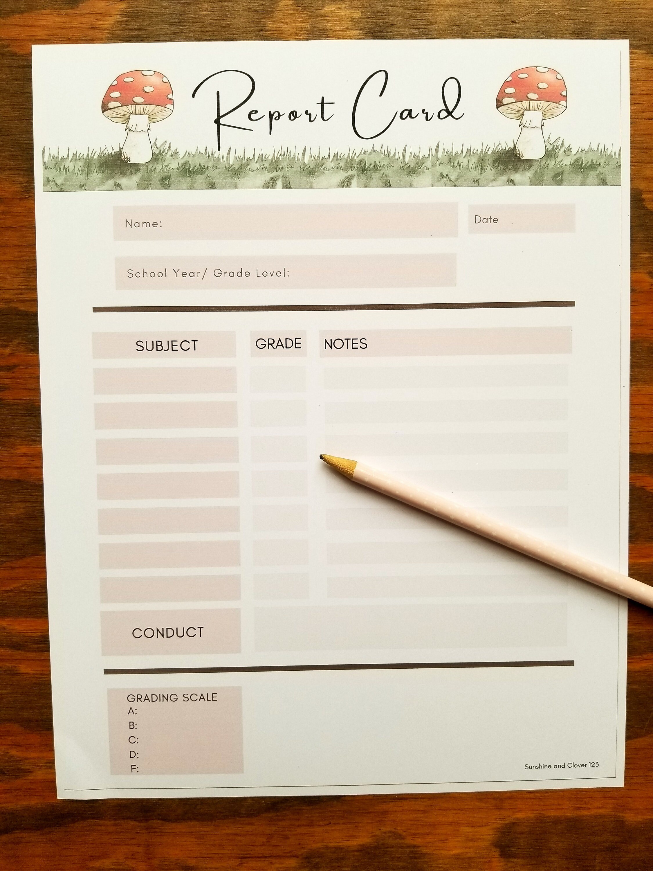 Report Card Printable in Mushroom Brown Design, Homeschool Grade Card ...
