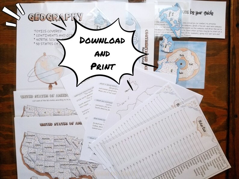 Continents and Oceans Homeschool Printable, Geography Unit Study ...