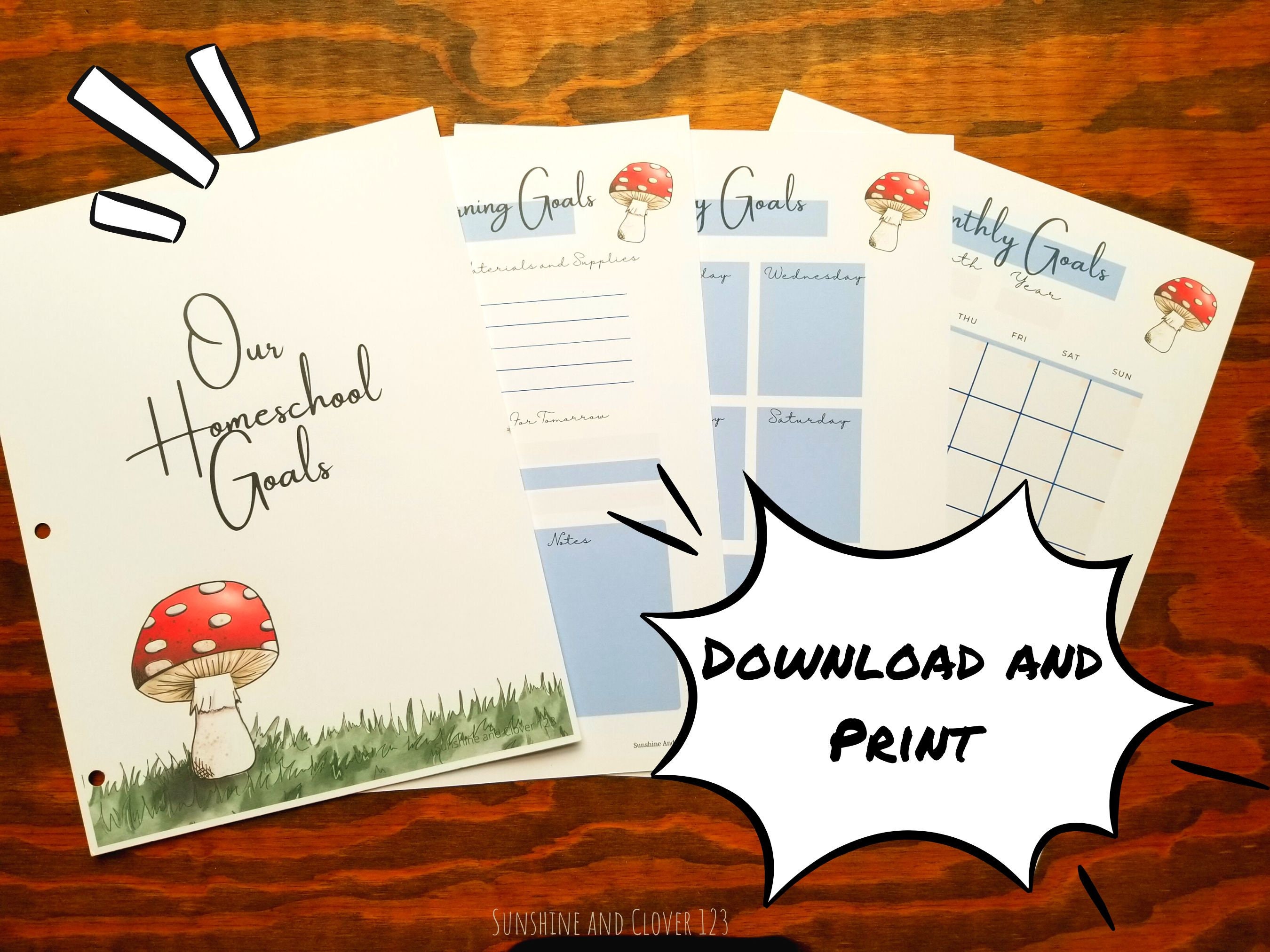 Daily Weekly Monthly Homeschool Organizer, Mushroom Blue Homeschool ...