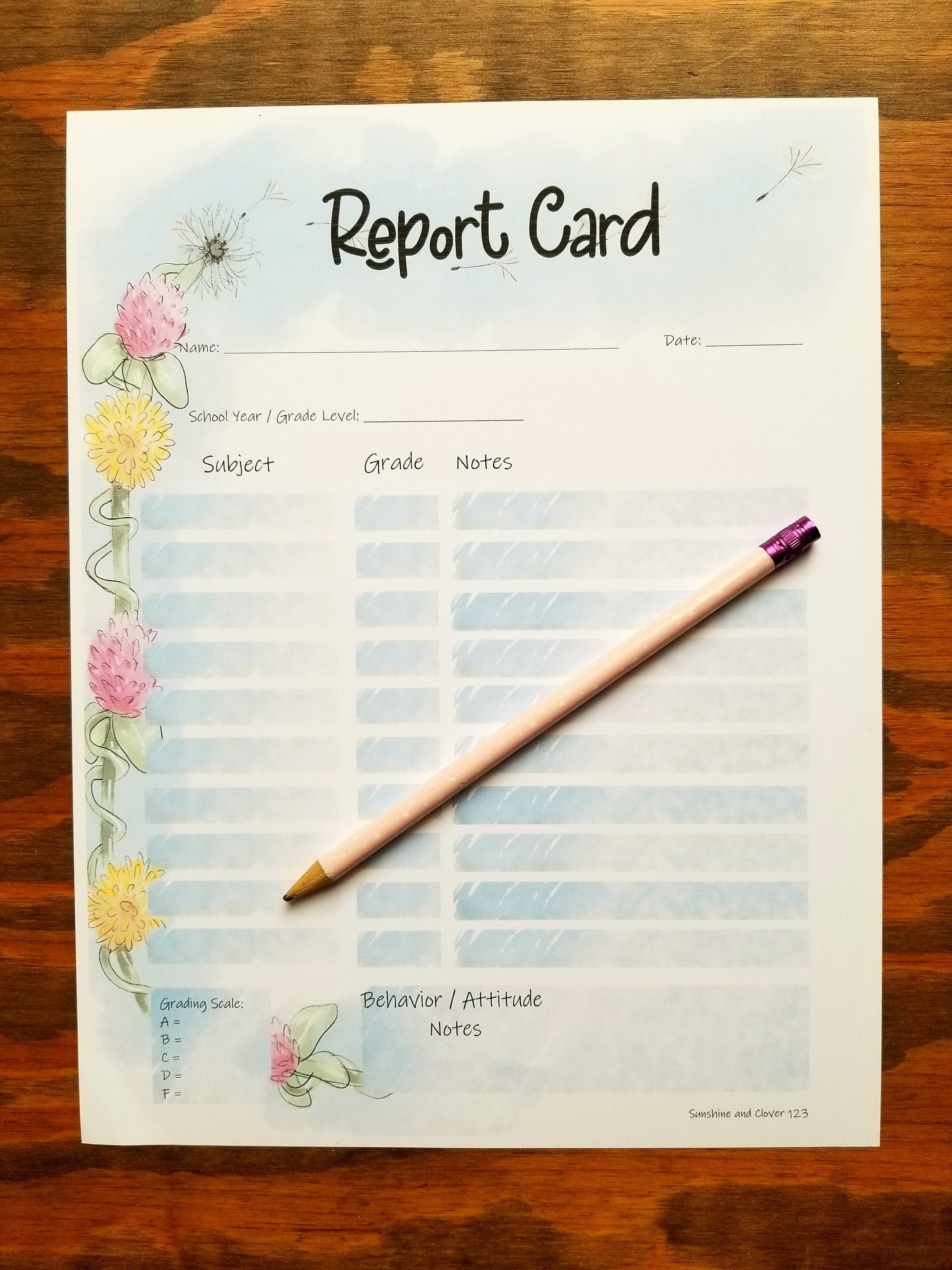 Digital Download Report Card, Grade Card for Homeschooling, Flower ...