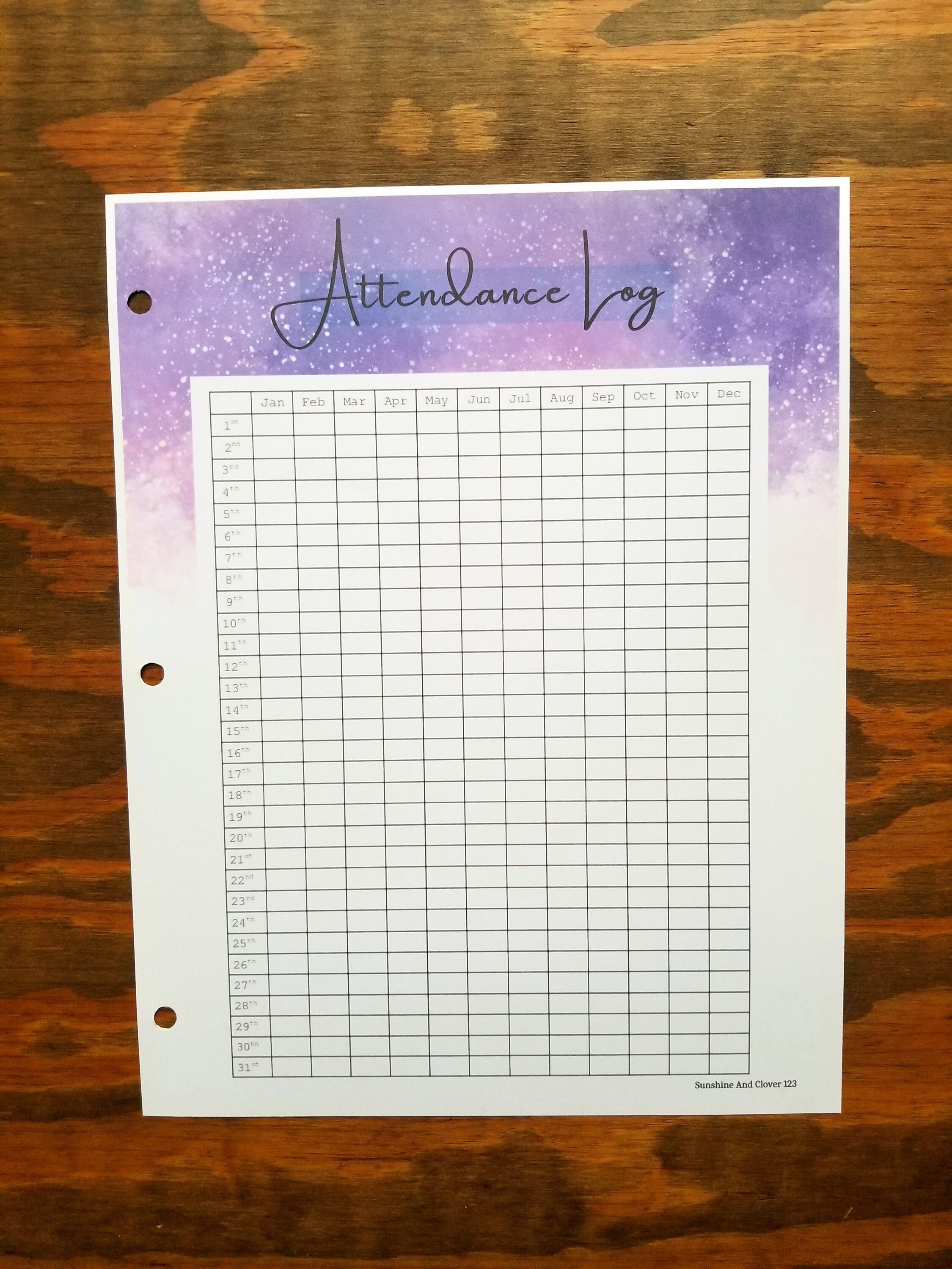 Homeschool Attendance Log in Galactic Blue, Attendance Record for ...