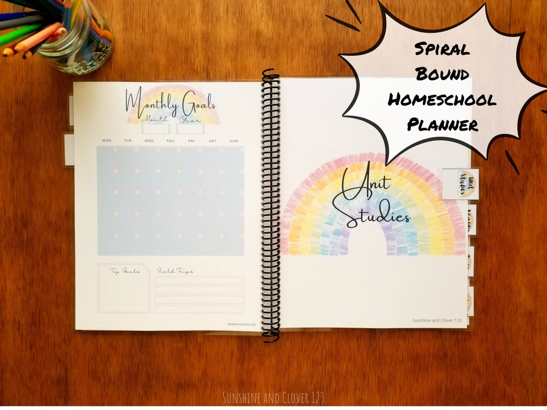 Spiral Bound Homeschool Planner in Colorful Rainbow Design, Weekly and ...