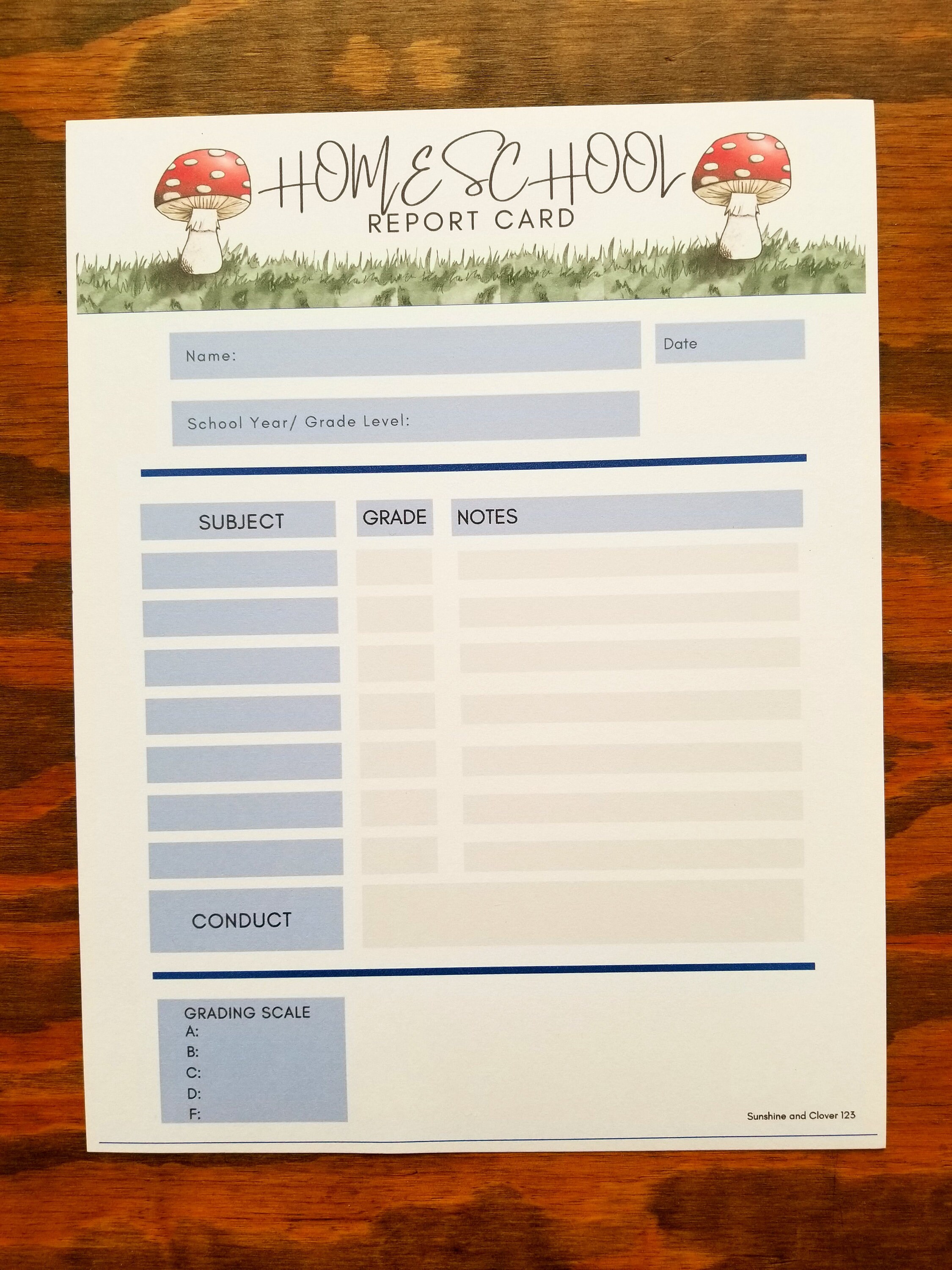 Homeschool Report Card, Grade Card Tracker, Blue Report Card for ...