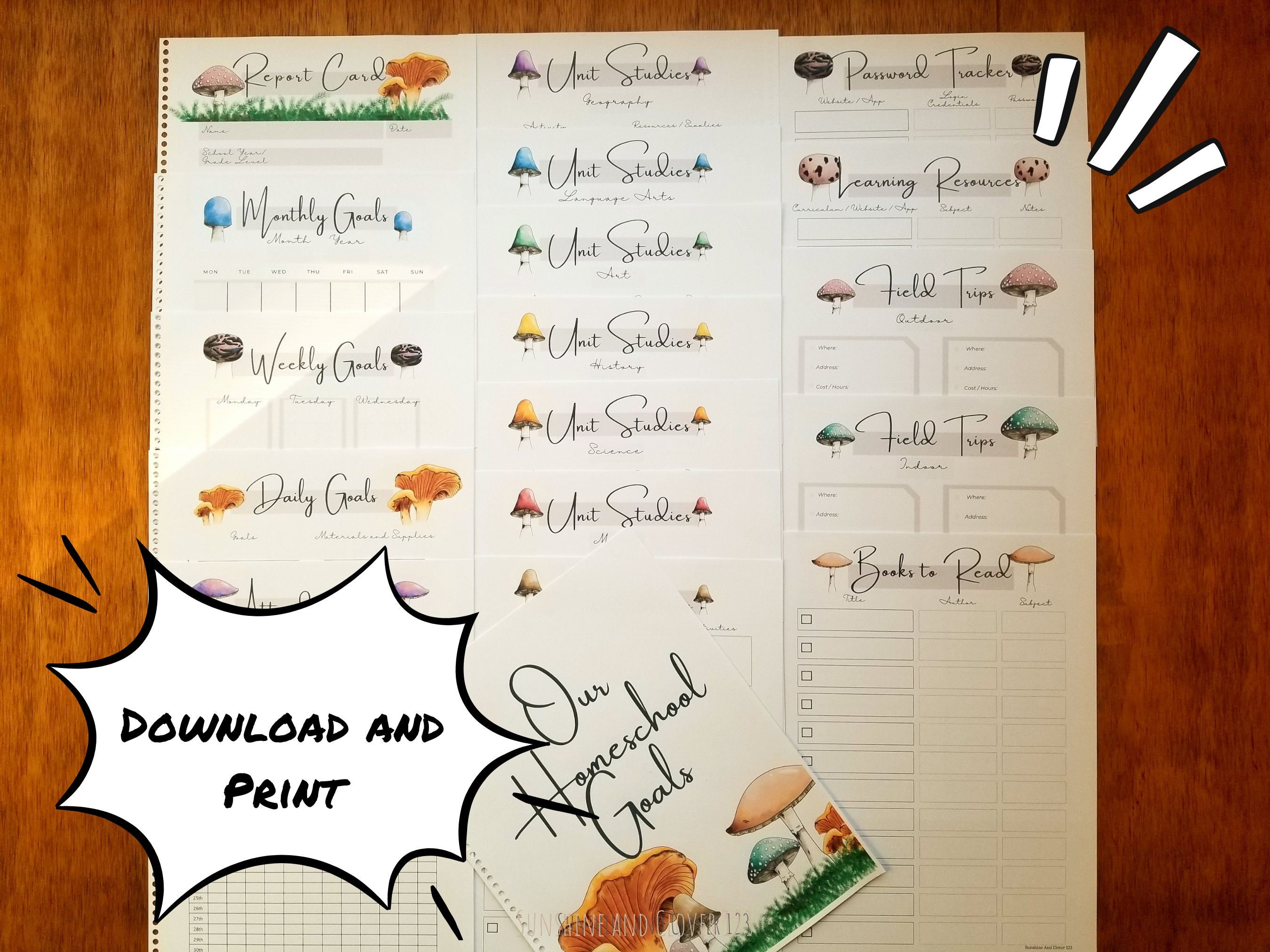 Homeschool Planner Printable Mushroom Planner Downloadable - Etsy