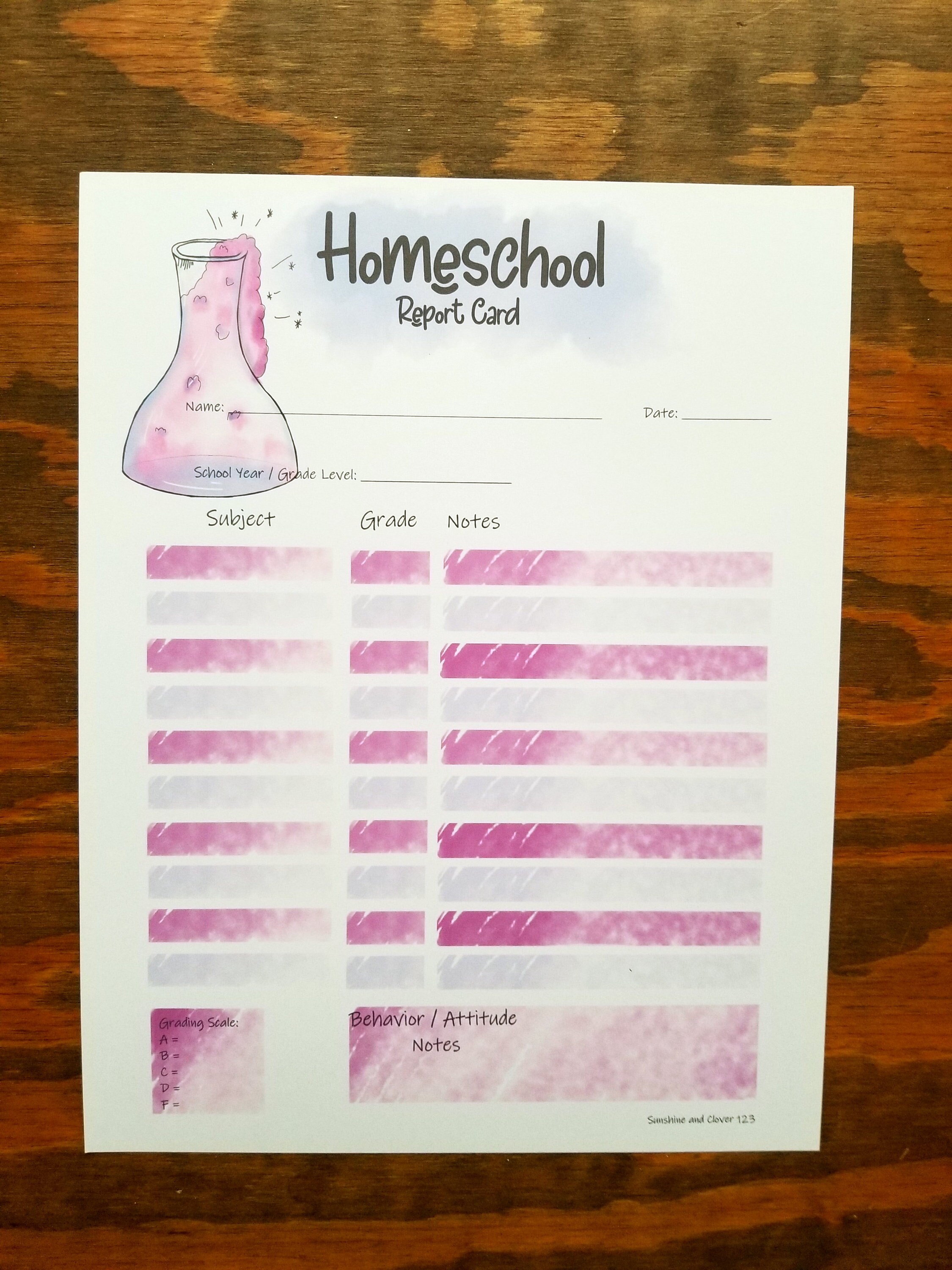 Report Card for Homeschoolers, Printable Grade Card, Pink and Purple ...
