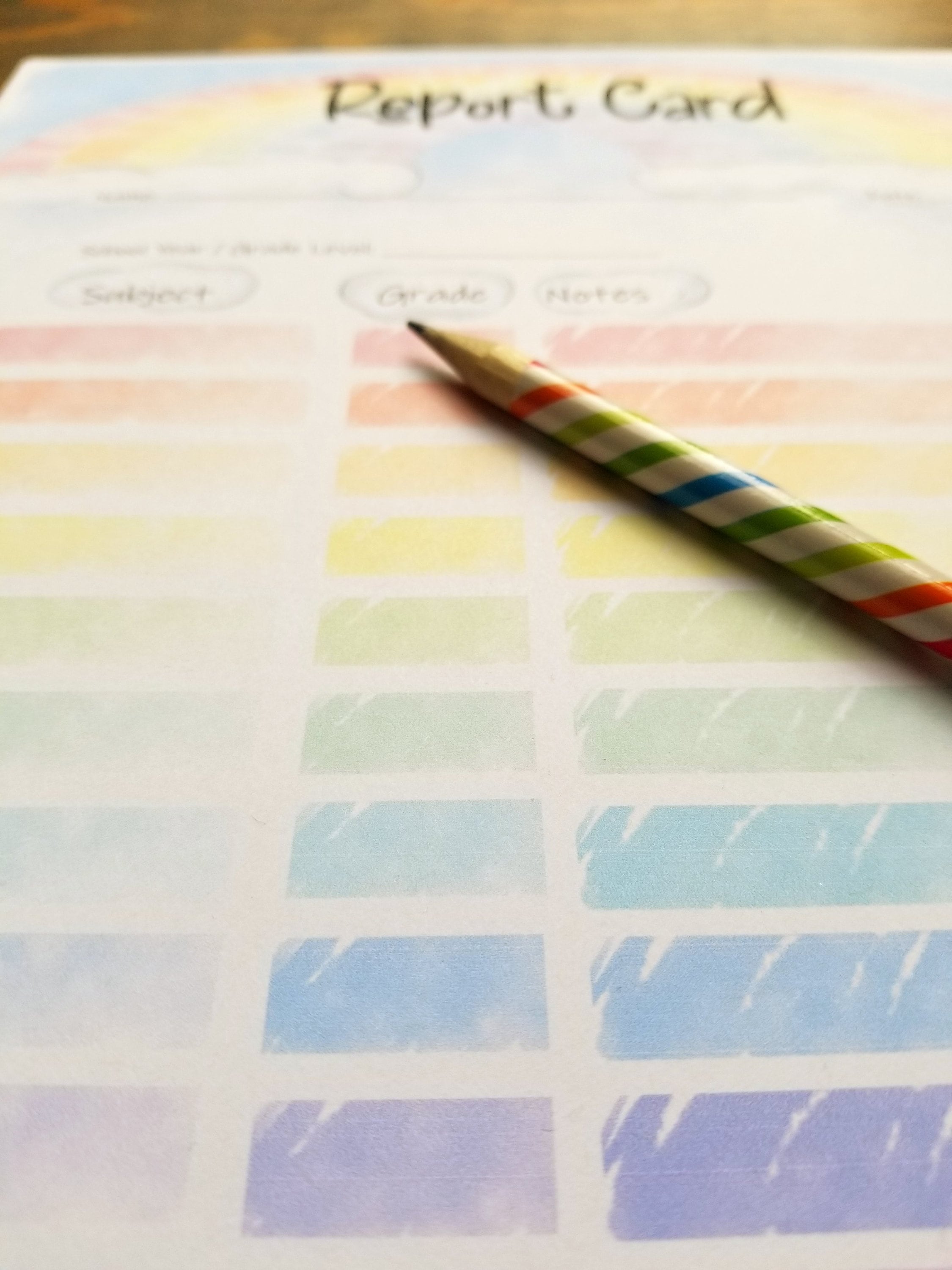 Rainbow Report Card, Printable Grade Card, Digital Download Academic ...