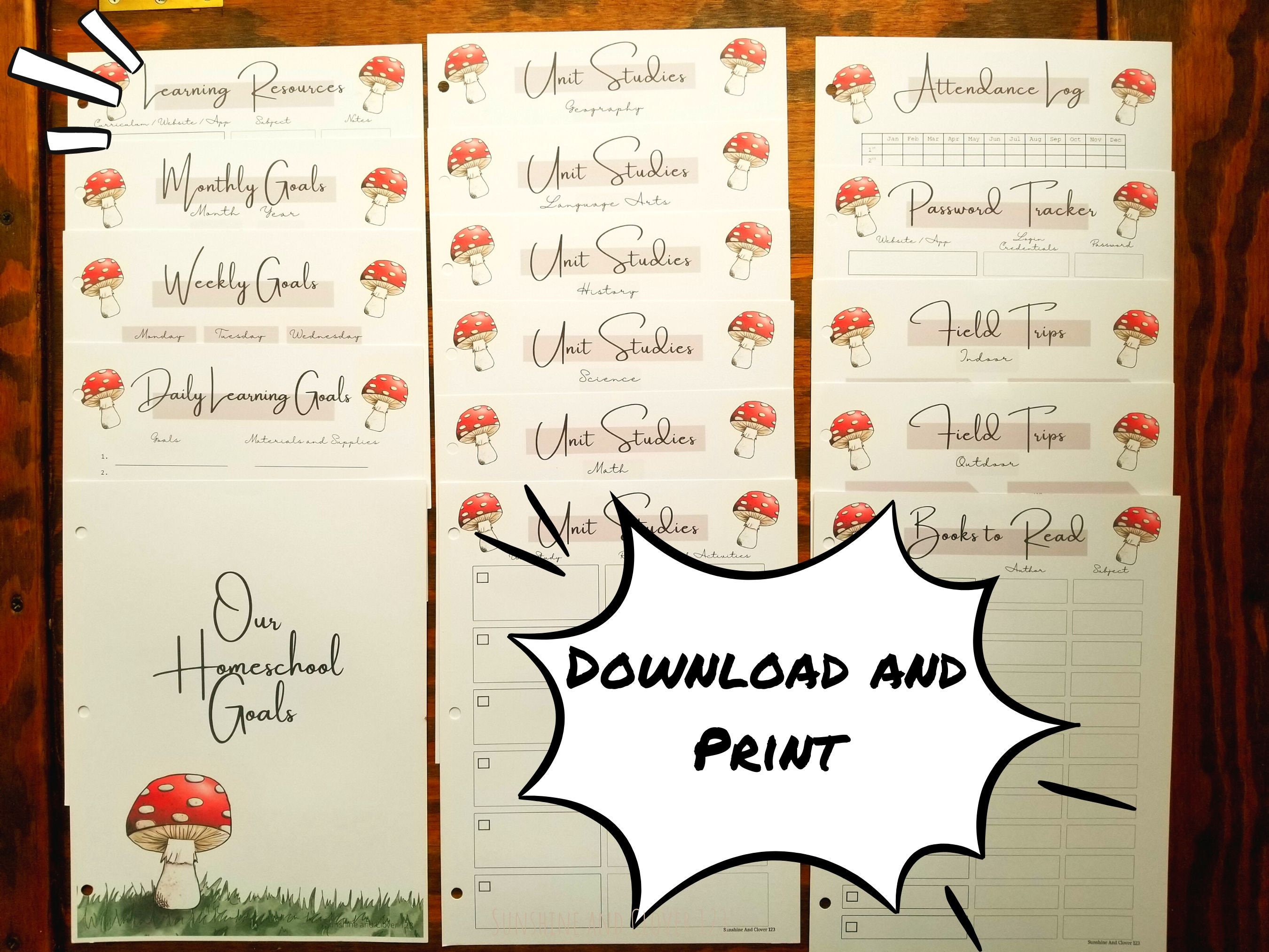 Printable Homeschool Planner Mushroom Brown Expanded Version, Goals for ...