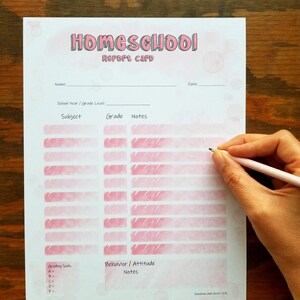 Printable Homeschool Grade Card, Report Card for Homeschoolers, Pink ...