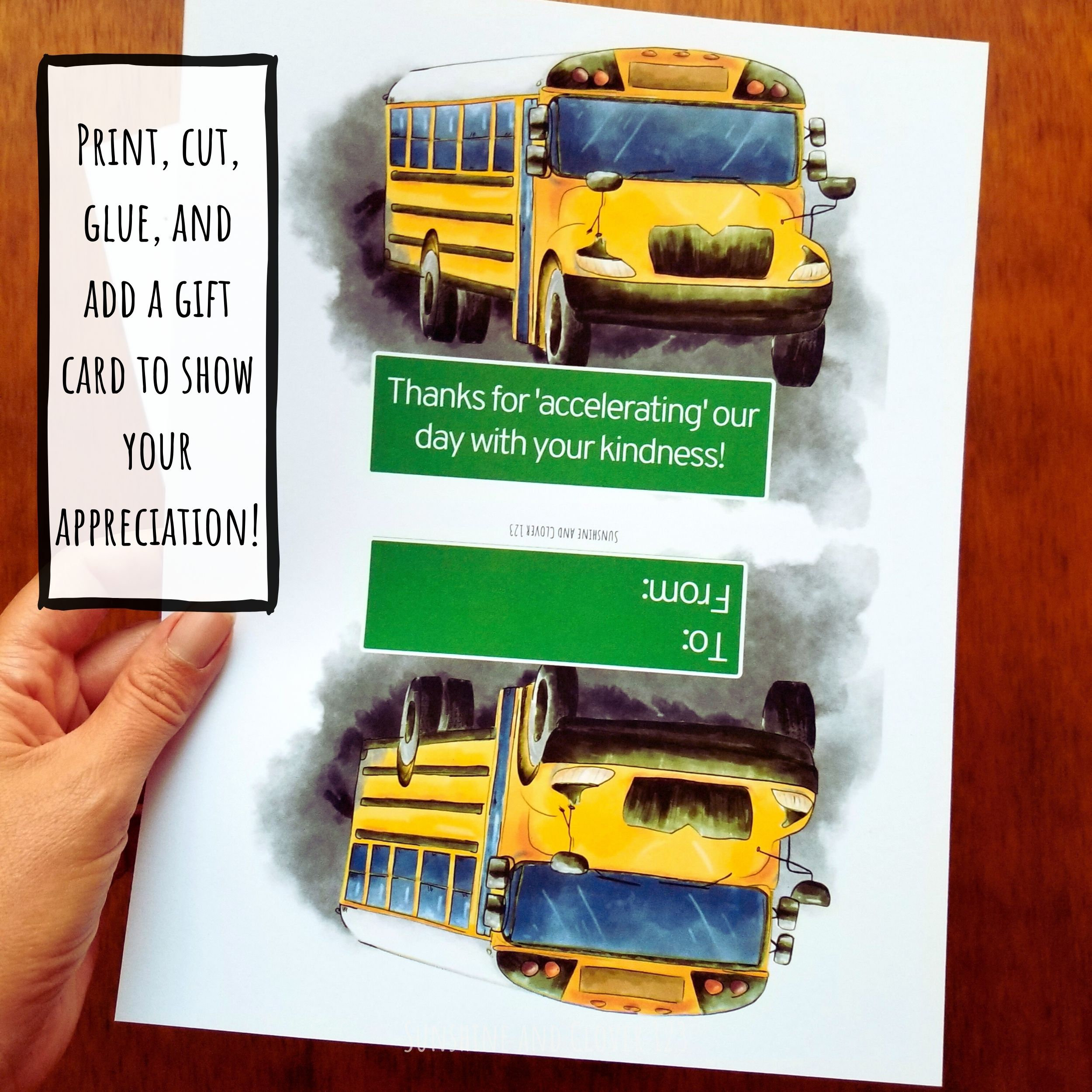 Printable Gift Card Holder for School Bus Driver School Staff ...