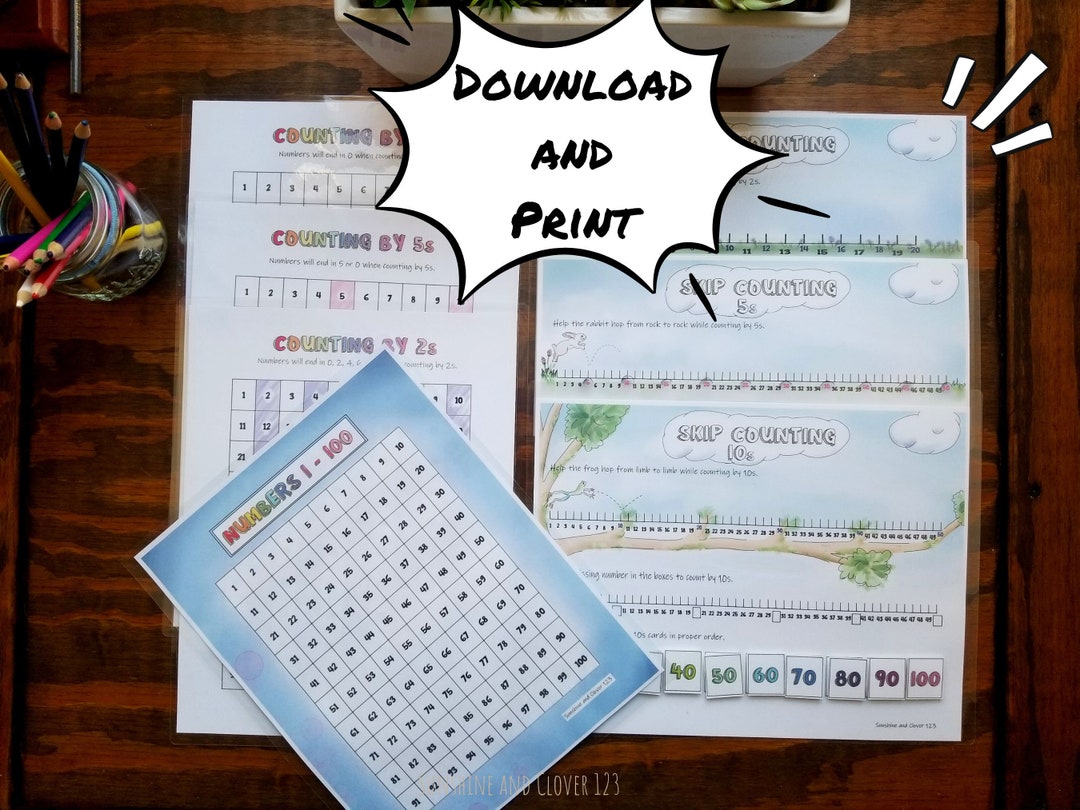 Number Lines, Skip Counting Worksheets, Counting by 2s, 5s, 10s, 1-100 ...