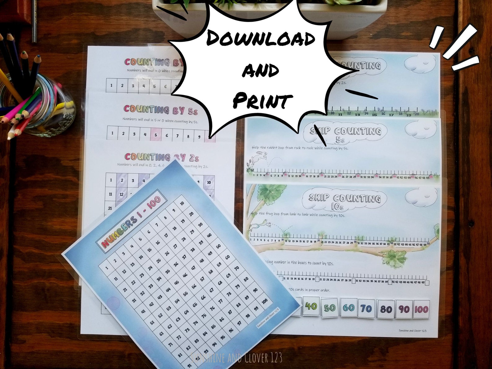 Number Lines, Skip Counting Worksheets, Counting by 2s, 5s, 10s, 1-100 ...