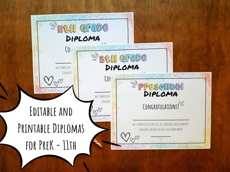 Printable Diploma Editable Certificate of Completion Printable ...