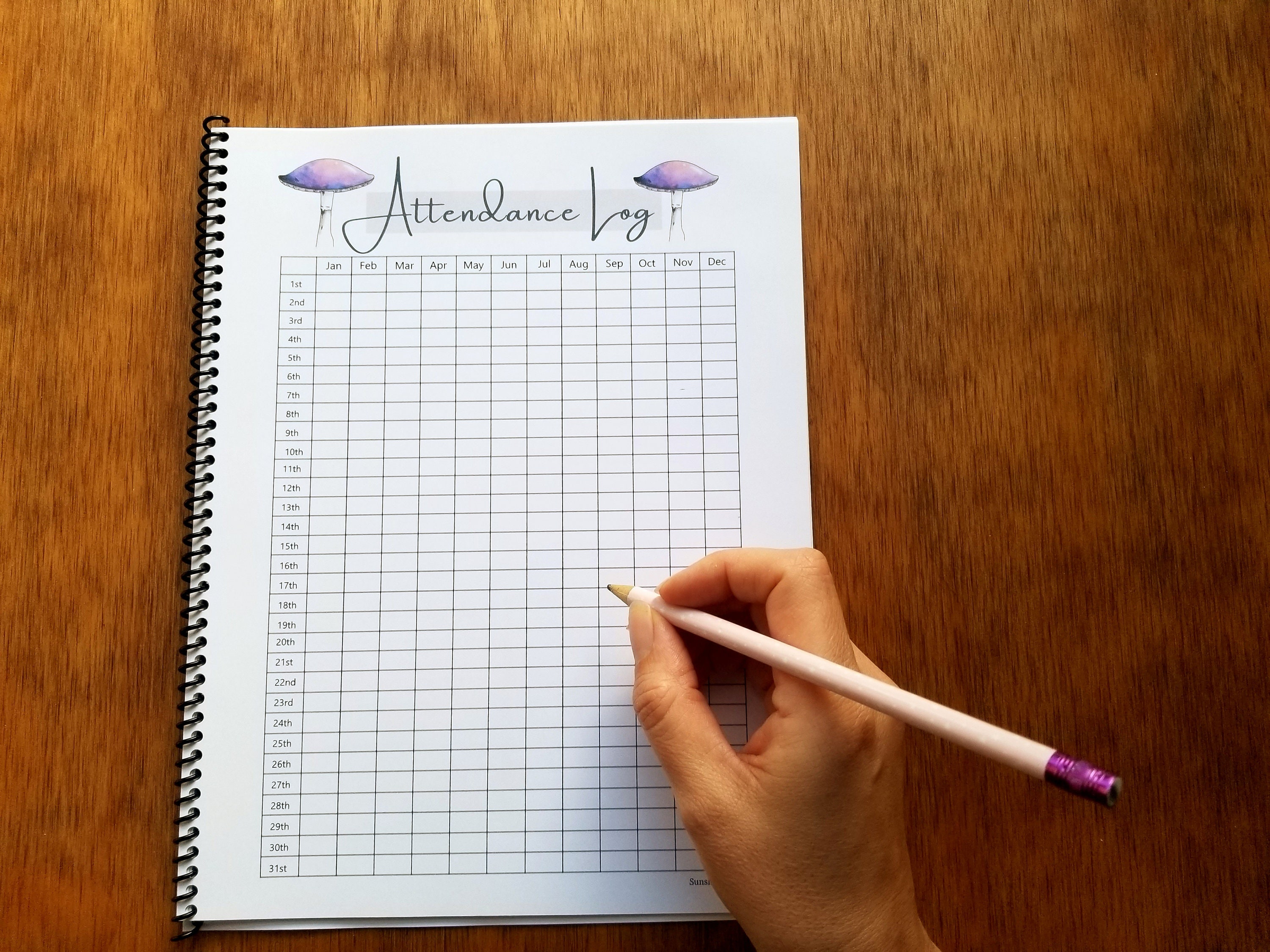 Attendance Log Mushroom Printable Attendance Record PDF Attendance Log ...
