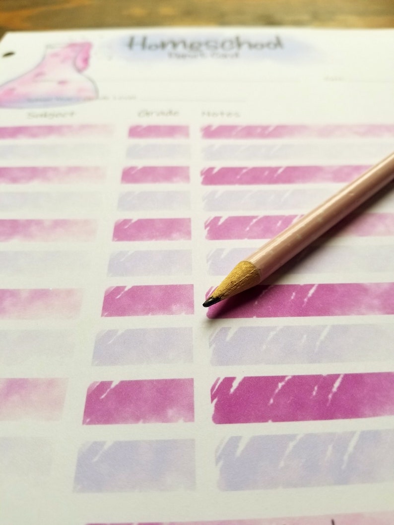 Report Card for Homeschoolers, Printable Grade Card, Pink and Purple ...