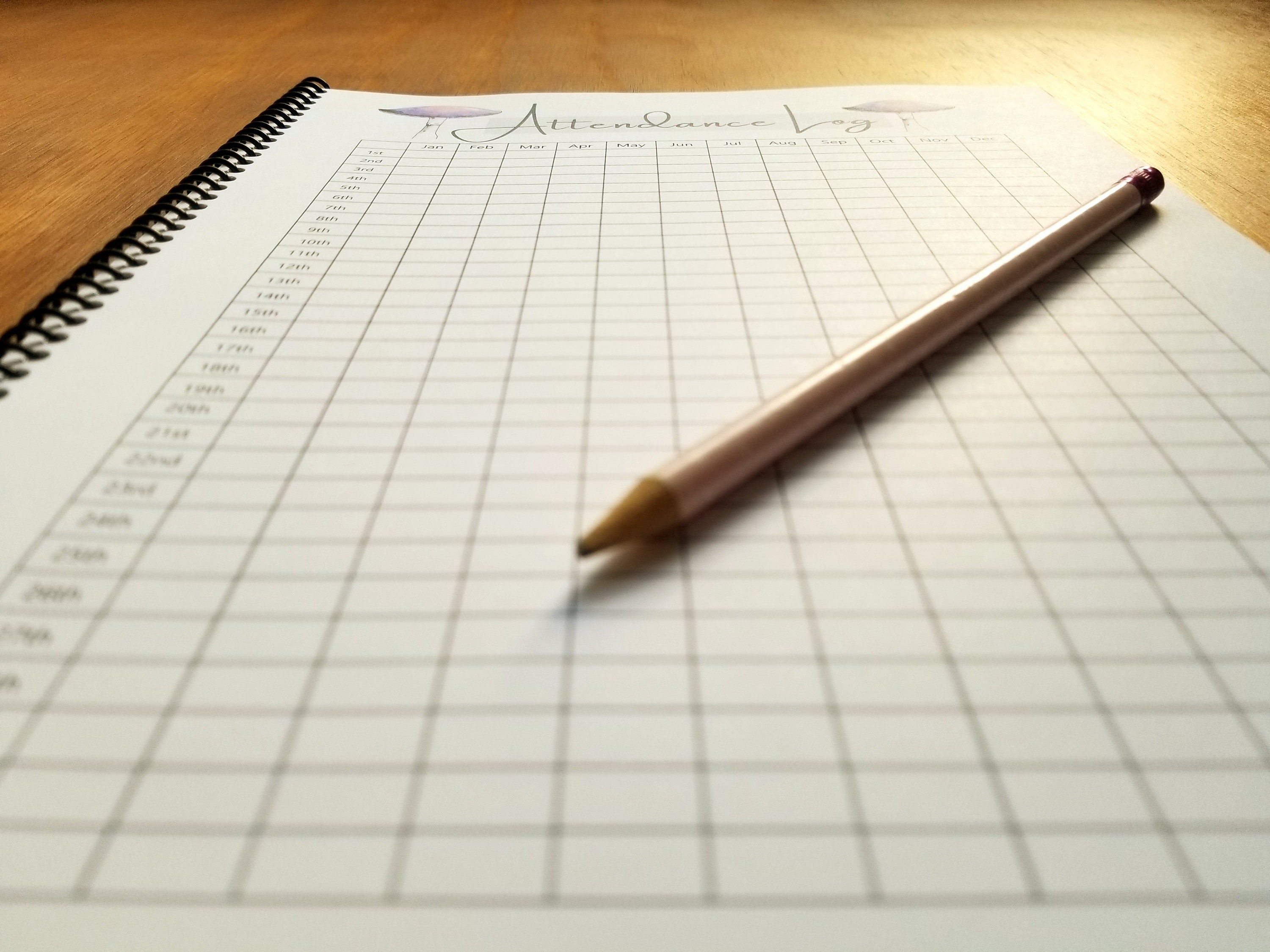 Attendance Log Mushroom Printable Attendance Record PDF Attendance Log ...