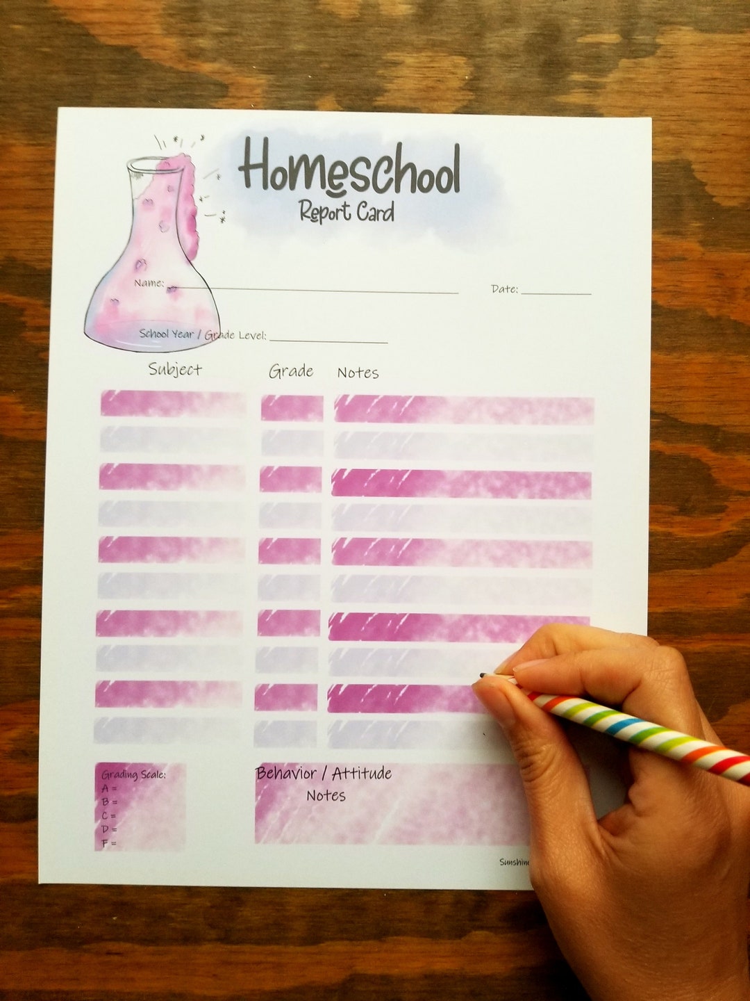 Report Card for Homeschoolers, Printable Grade Card, Pink and Purple ...