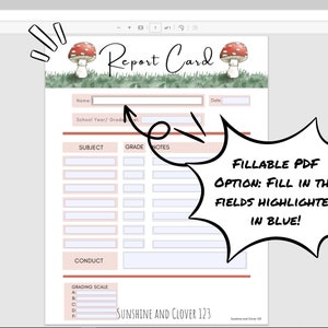 Editable Report Card, Printable Grade Card in Mushroom Red Theme ...