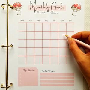 Daily Weekly Monthly Homeschool Goals Planner in Mushroom Red ...