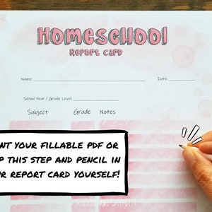 Printable Homeschool Grade Card, Report Card for Homeschoolers, Pink ...