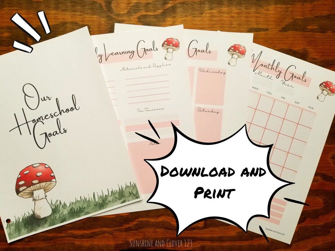Daily Weekly Monthly Homeschool Goals Planner in Mushroom Red ...