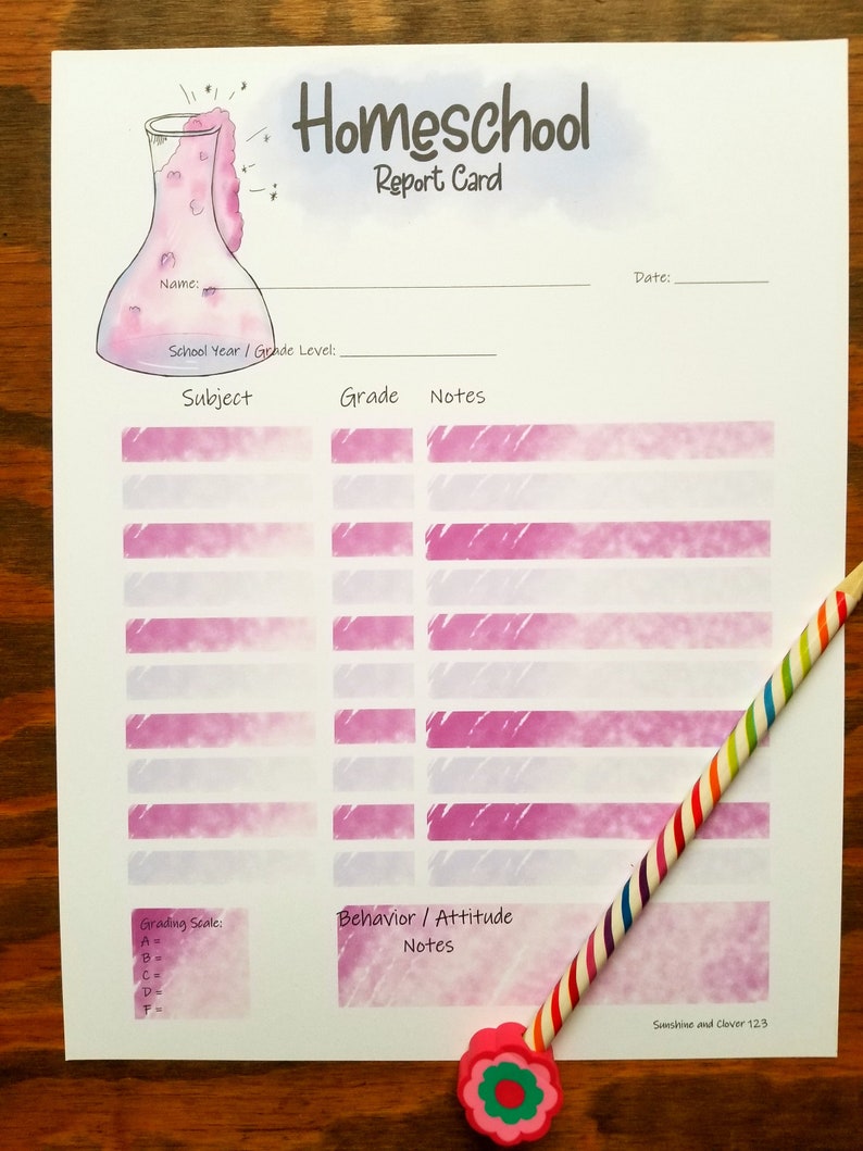 Report Card for Homeschoolers Printable Grade Card Pink and | Etsy