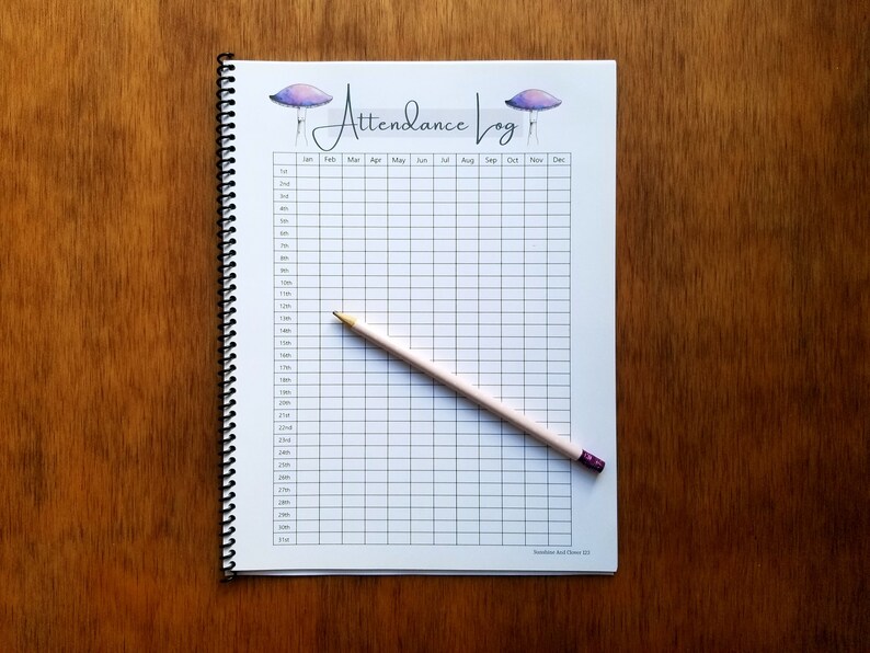Attendance Log Mushroom Printable Attendance Record PDF Attendance Log ...