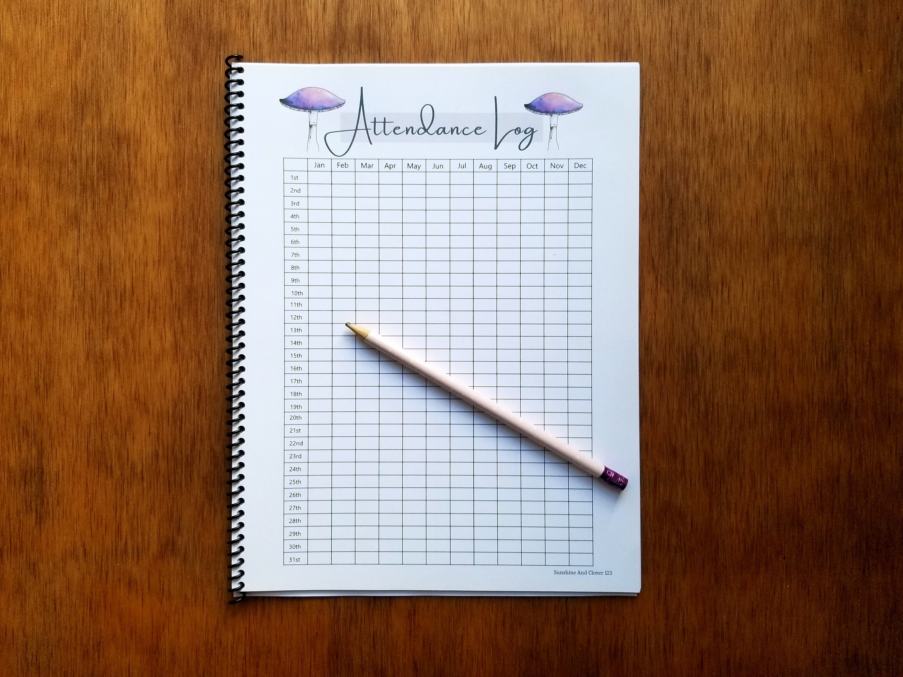 Attendance Log Mushroom Printable Attendance Record PDF Attendance Log ...