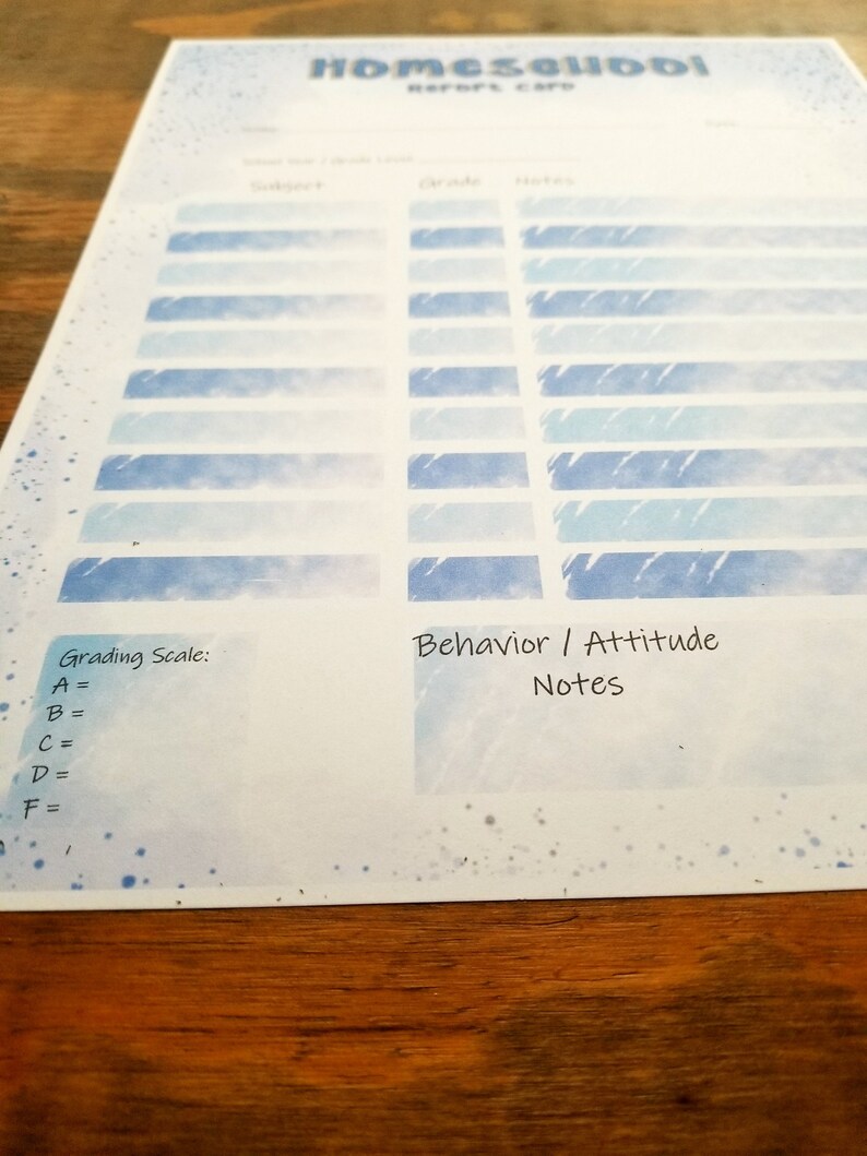 Printable Homeschool Grade Card Report Card in Blue Academic - Etsy