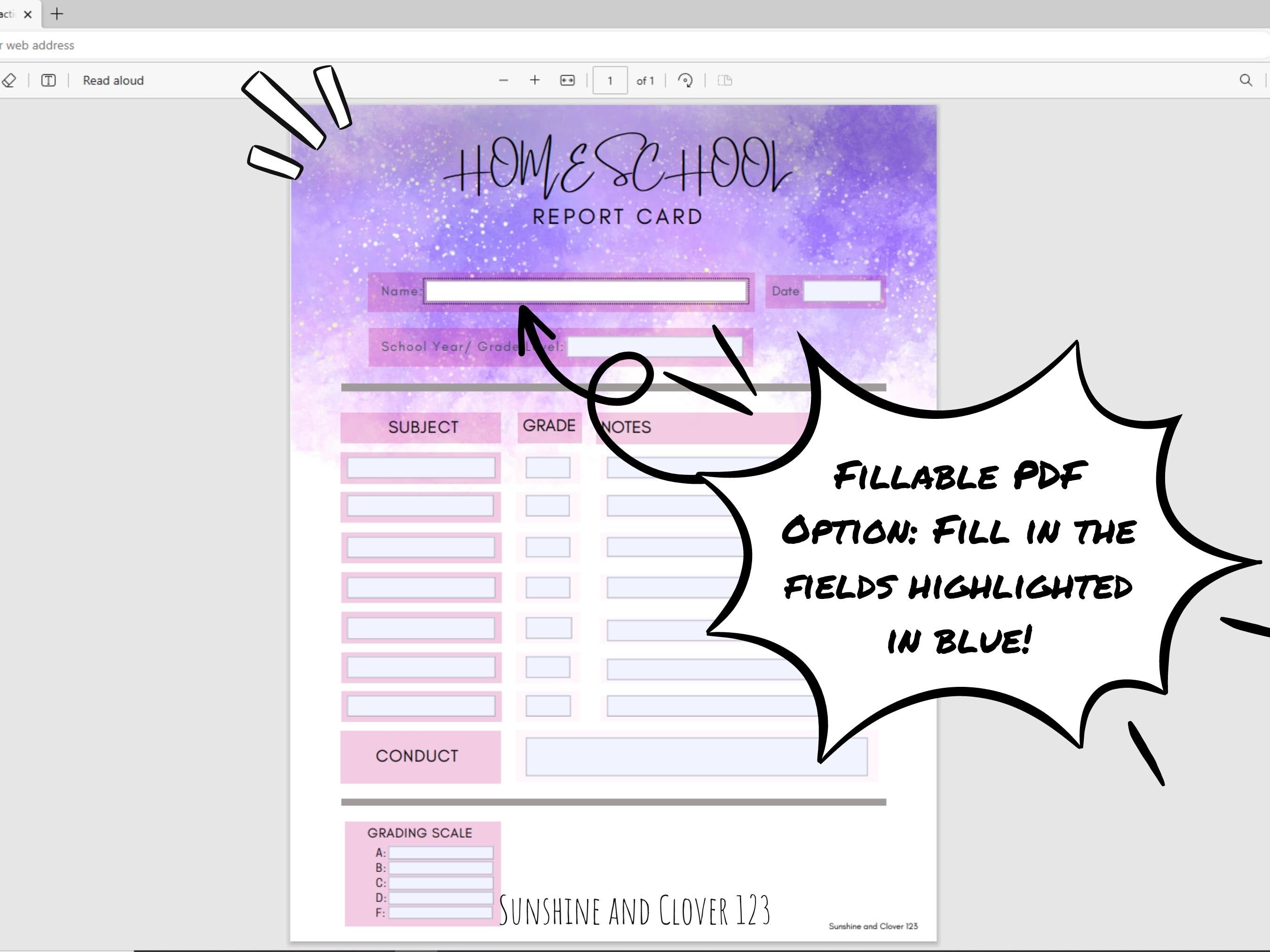 Fillable Report Card Printable Grade Card, Editable Academic Progress ...