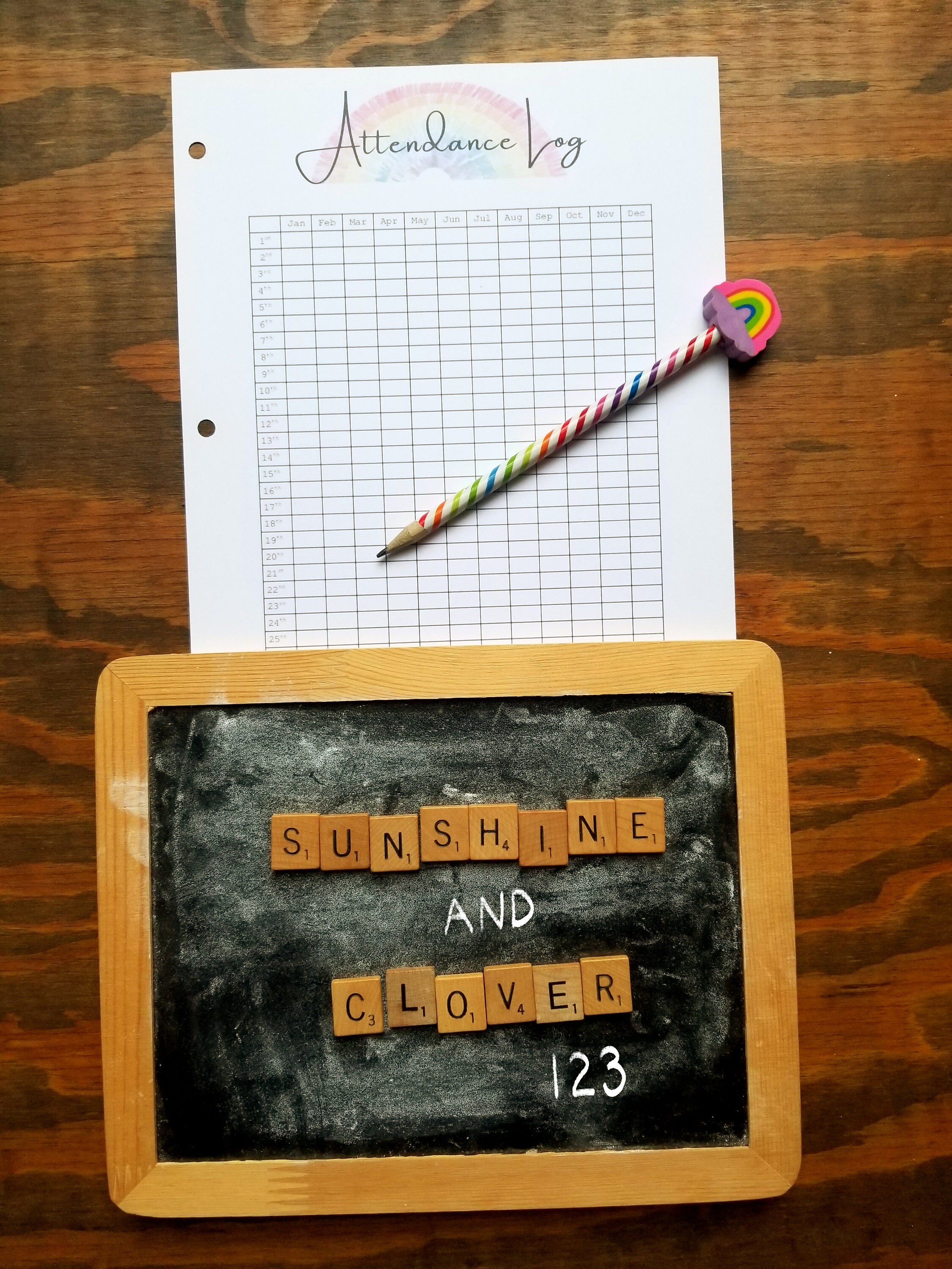 Homeschool Attendance Log in Rainbow Theme, Attendance Record for ...