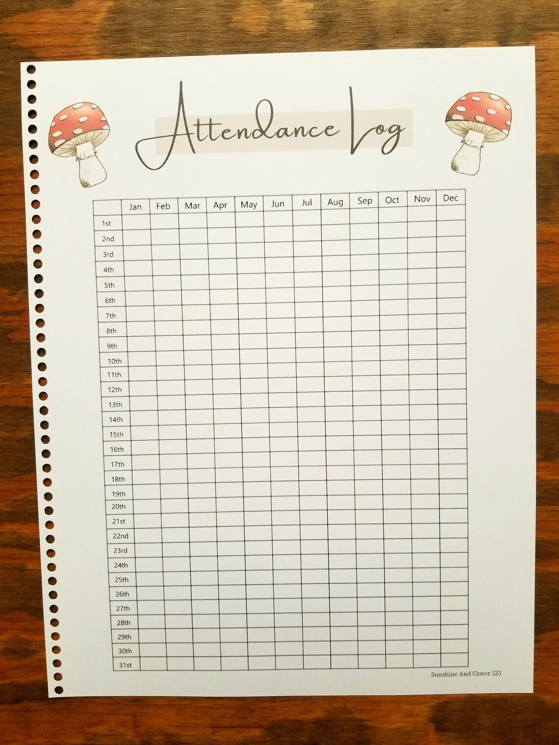 Homeschool Attendance Log Mushroom Brown, Printable Attendance Record ...
